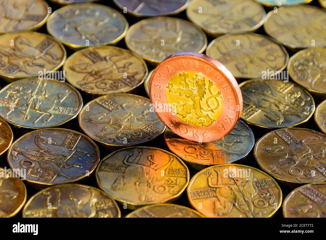 Lots of metallic Czech coins. Payment in the Czech Republic. Coins ...