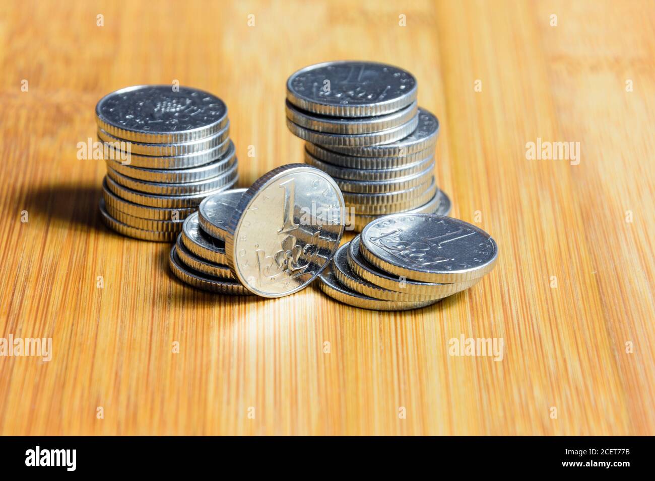 Lots of metallic Czech coins. Payment in the Czech Republic. Coins ...