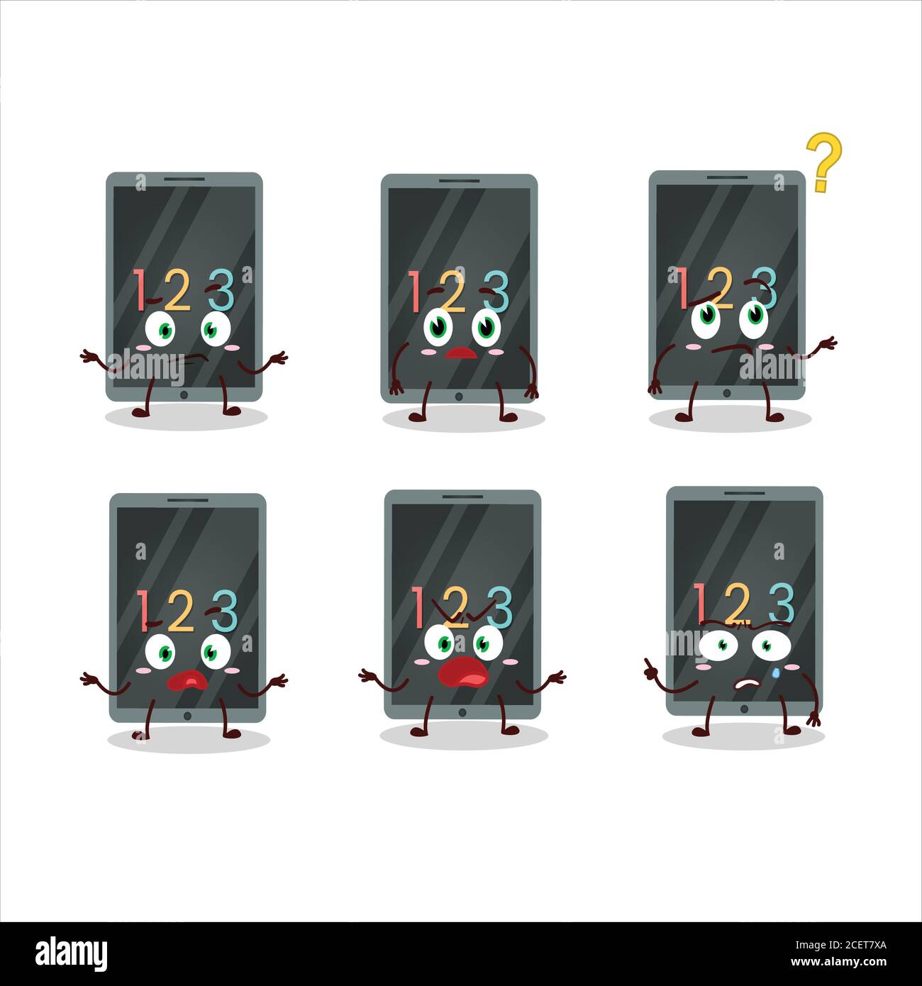 Cartoon character of numeric on tablet with what expression Stock ...