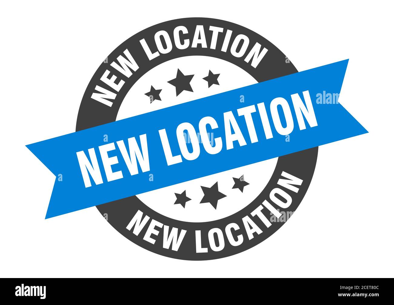 new location sign. round isolated sticker. ribbon tag Stock Vector ...