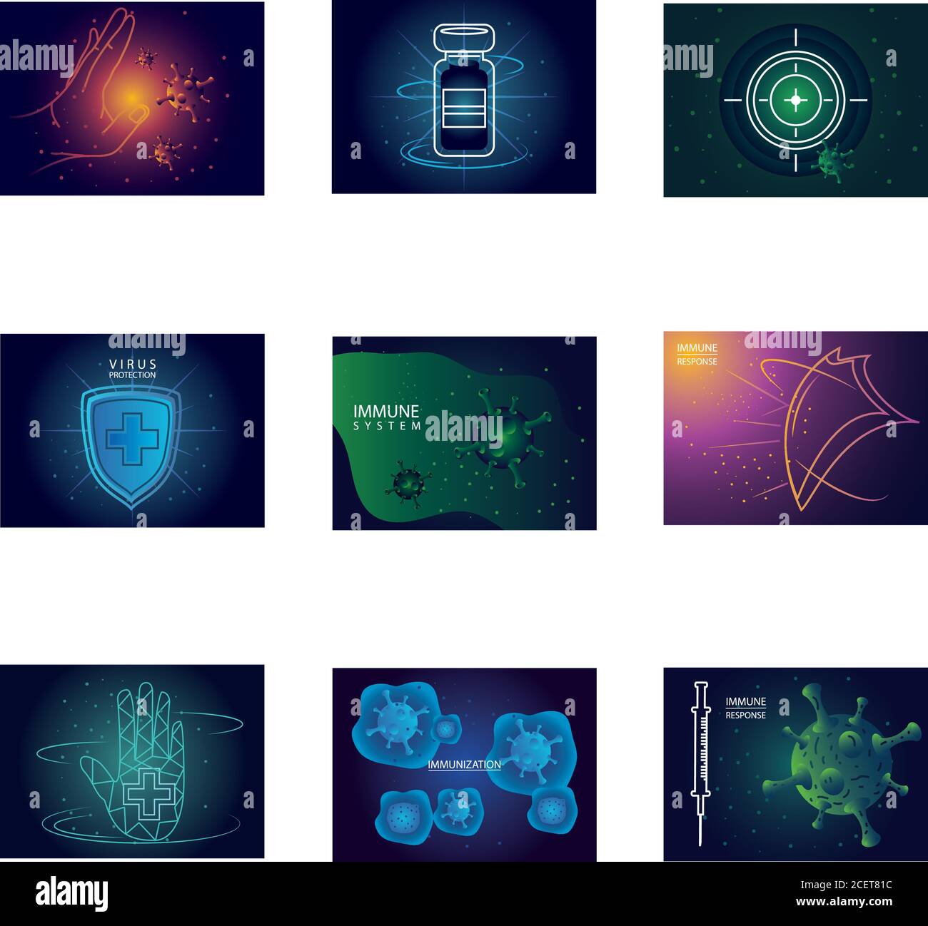 set of icons immunity, protecting from virus, germs and bacteria vector ...