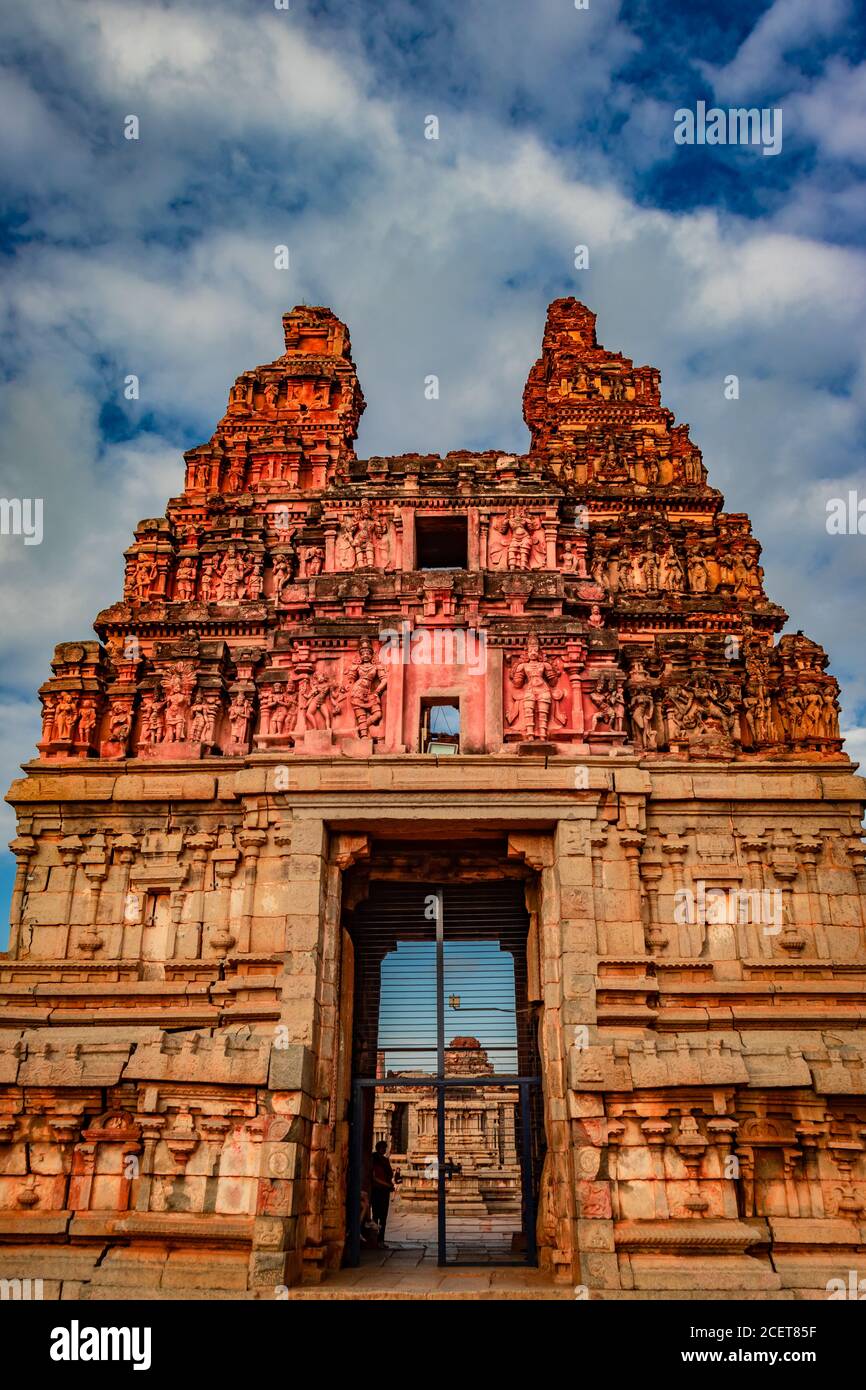 vithala temple ancient stone art entrance gate with amazing blue sky at ...