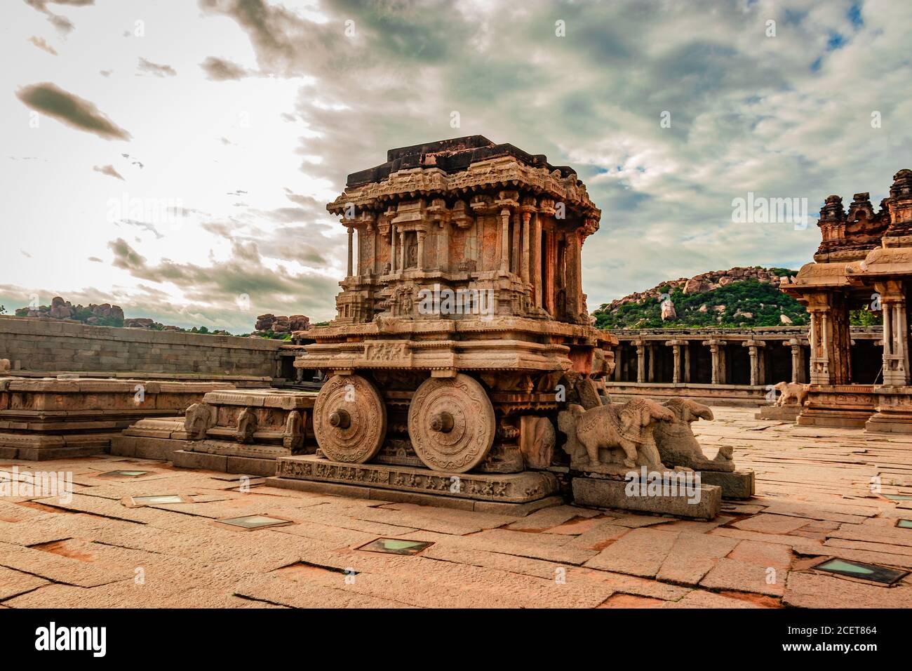 hampi stone chariot the antique stone art piece from unique angle with ...