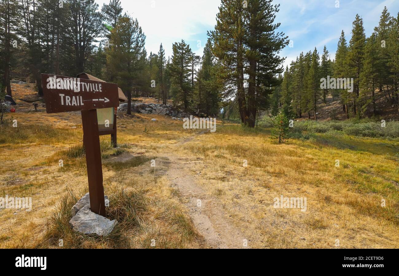 LEE VINING, CALIFORNIA, UNITED STATES - Aug 22, 2020: A sign marks the ...
