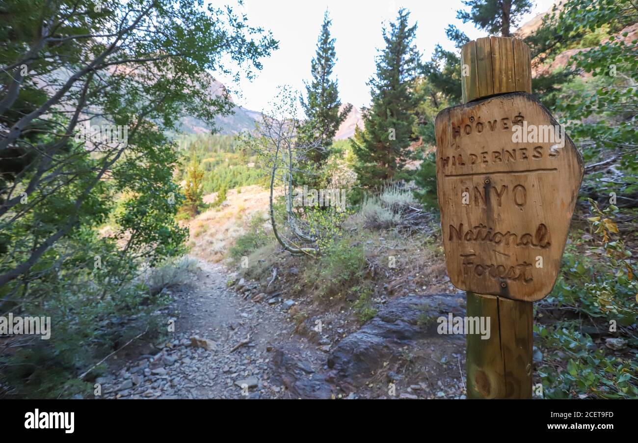 LEE VINING, CALIFORNIA, UNITED STATES - Aug 22, 2020: A sign marks the ...
