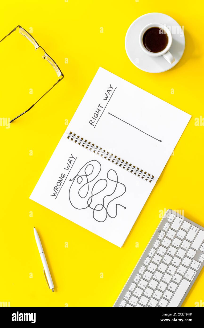 Right way, wrong way illustration. Confused complicated path and ...