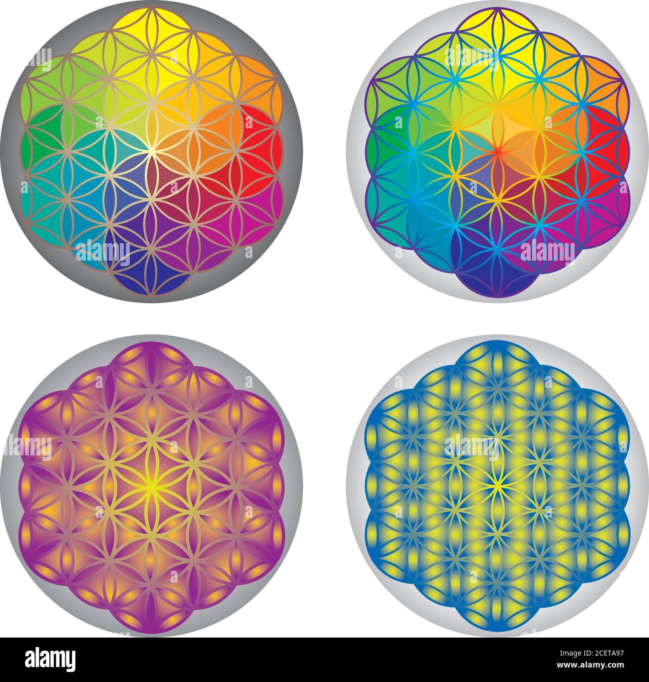 Set of Four Flower of Life Symbols in Rainbow Colors - Sacred Geometry ...
