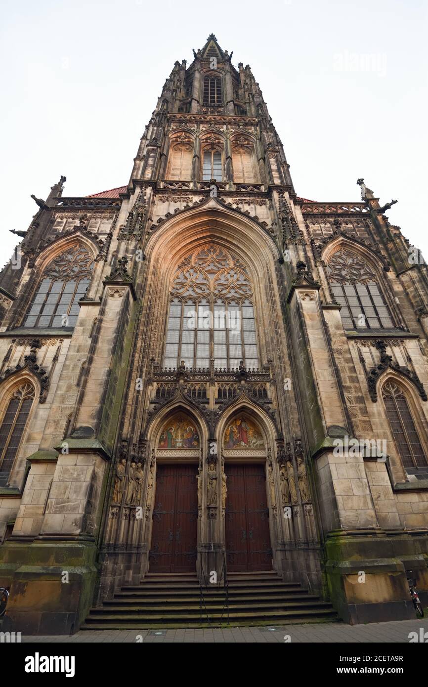 St. Lamberts Church, gothic facade, ornate stonework, historic old town ...