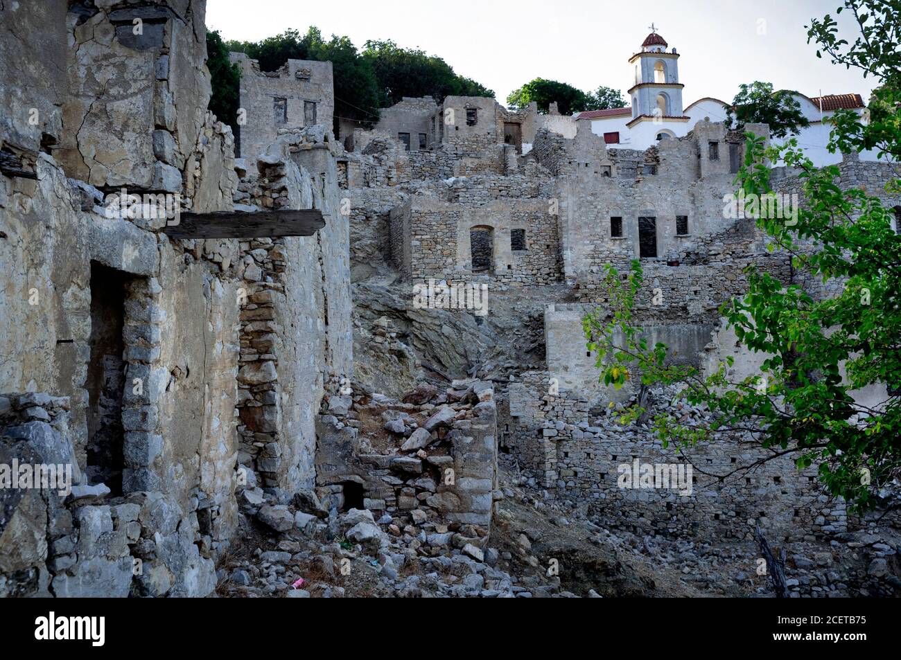The abandoned village of Mikro Horio on the island of Tilos in Greece ...