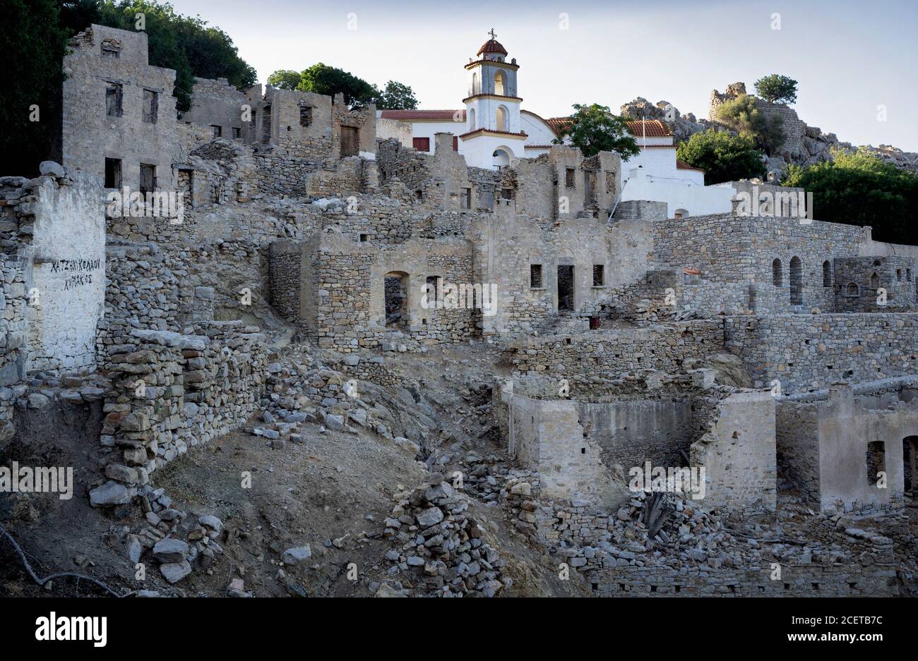 The abandoned village of Mikro Horio on the island of Tilos in Greece ...