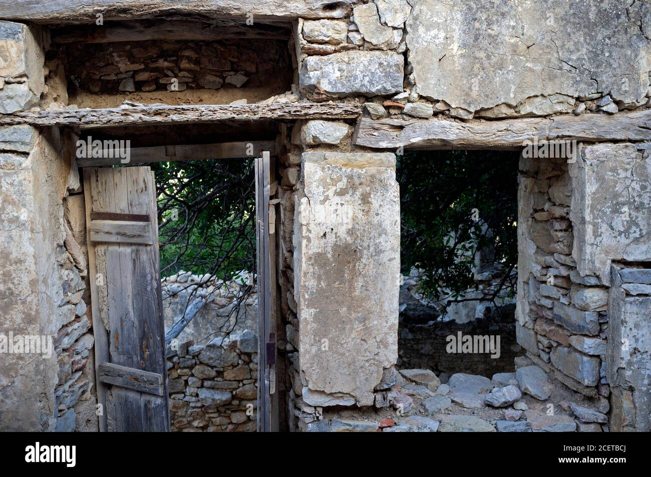 The abandoned village of Mikro Horio on the island of Tilos in Greece ...