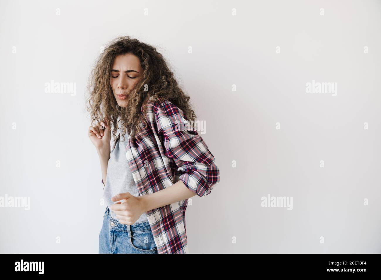 Cheerful brunette caucasian woman dancing hi-res stock photography and ...