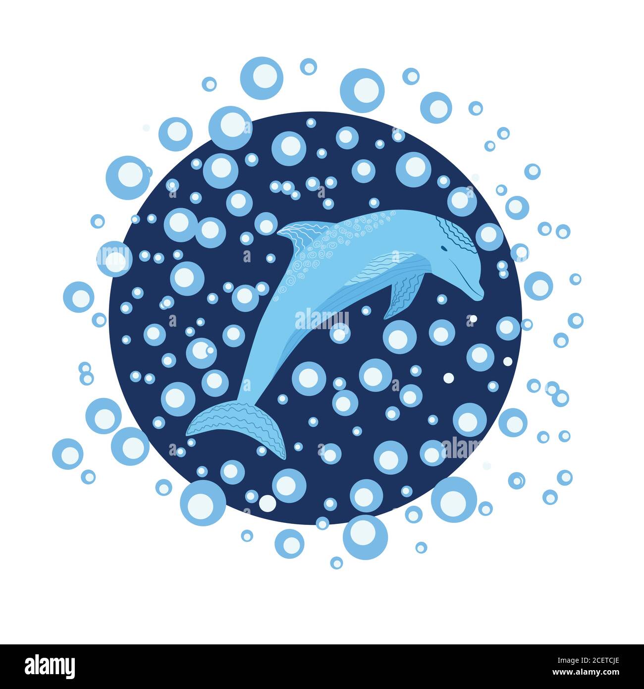 dolphin and marine elements isolated on a white background Stock Vector ...
