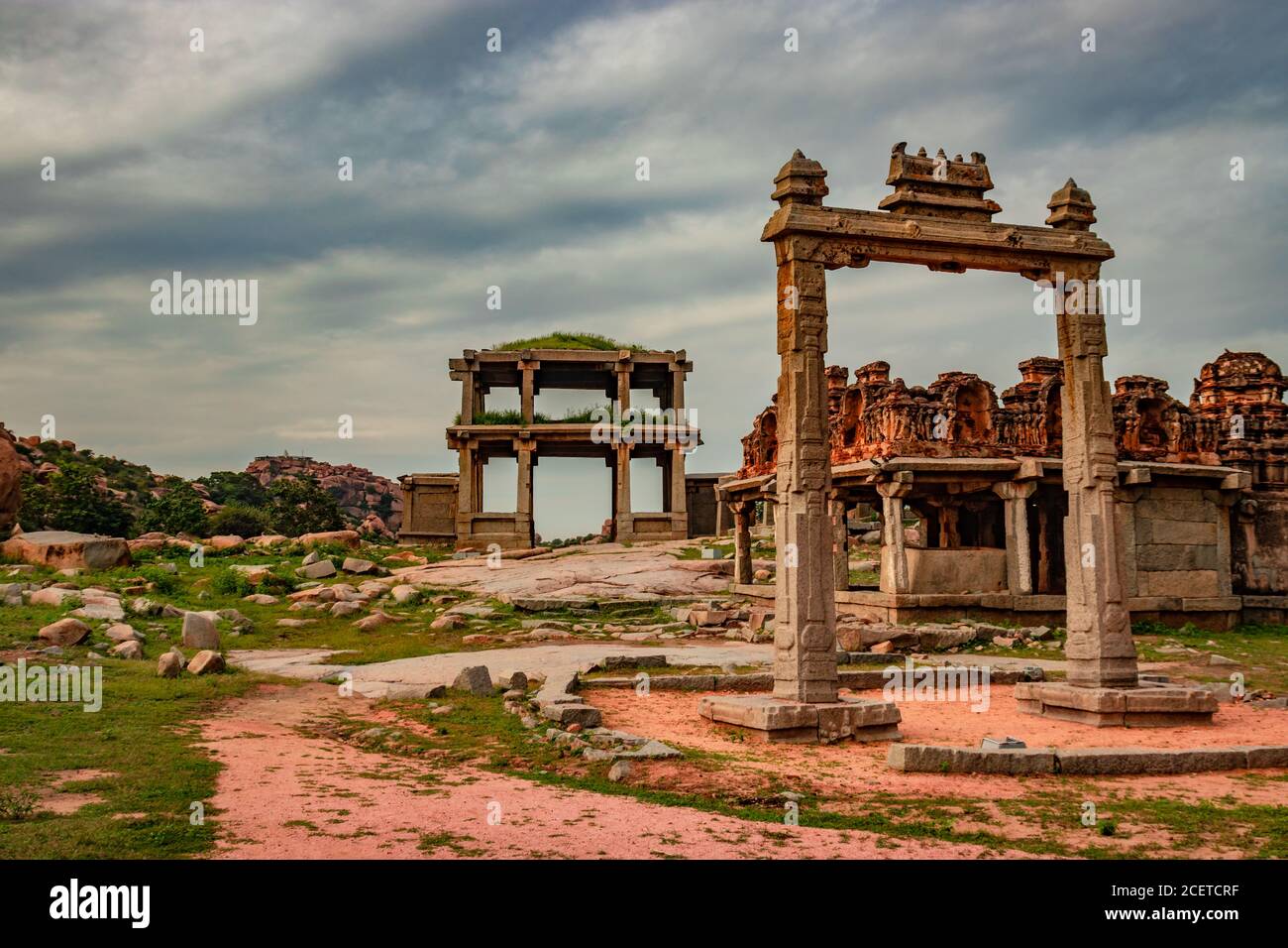 hampi ruins antique stone art from unique angle with amazing sky image ...