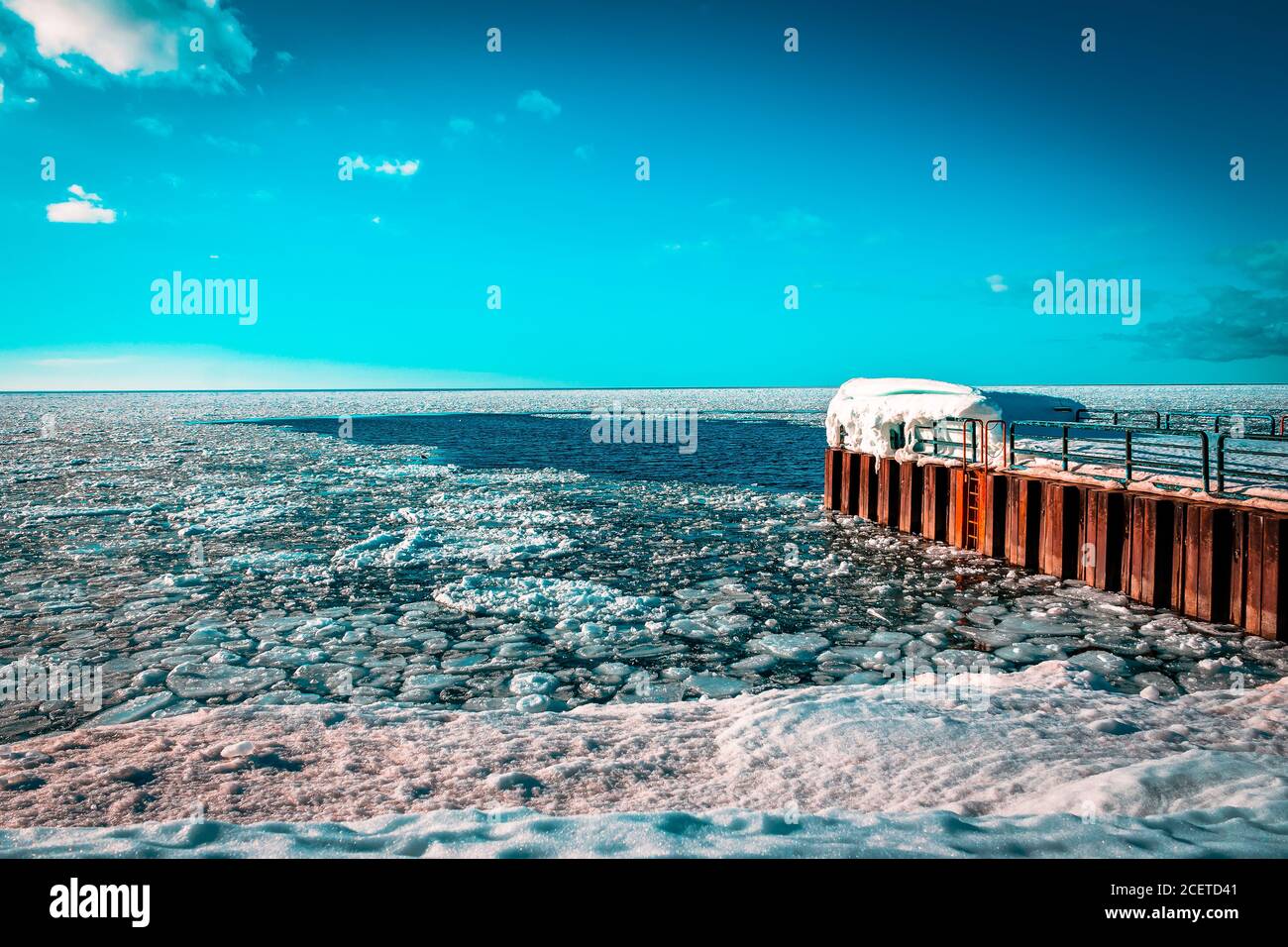 Lake Michigan frozen over during the winter waiting to thaw out in the ...