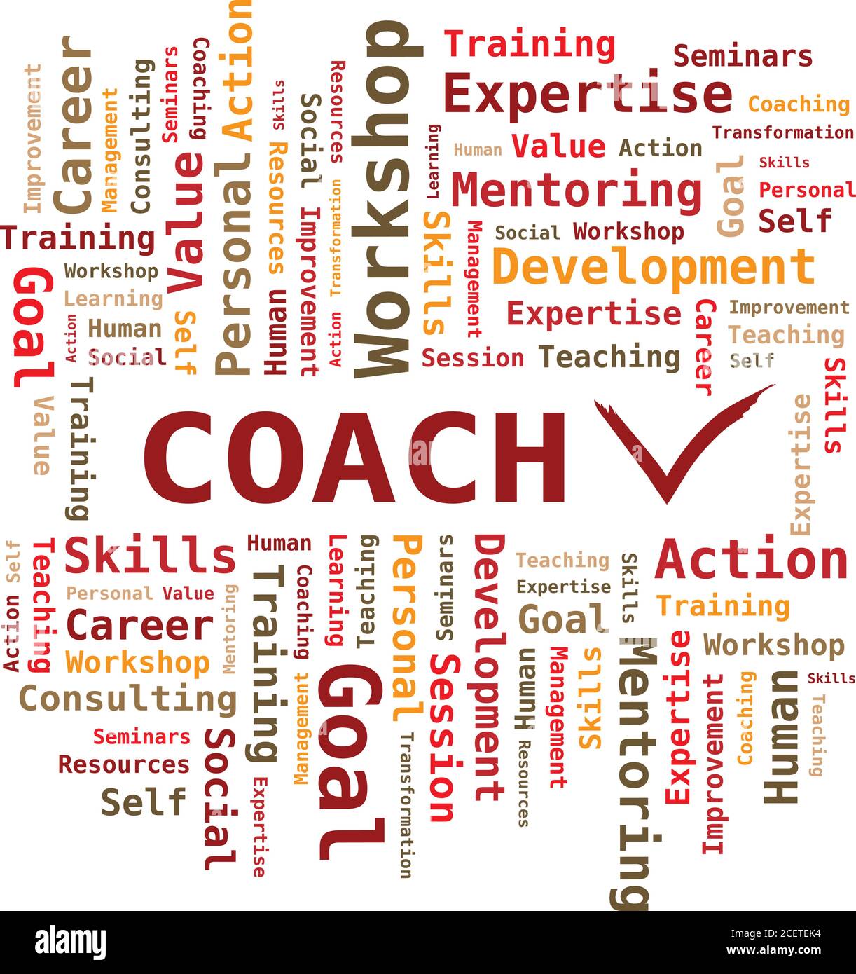 Word Cloud around Coach in Red / Orange Colors with Check Symbol Stock ...