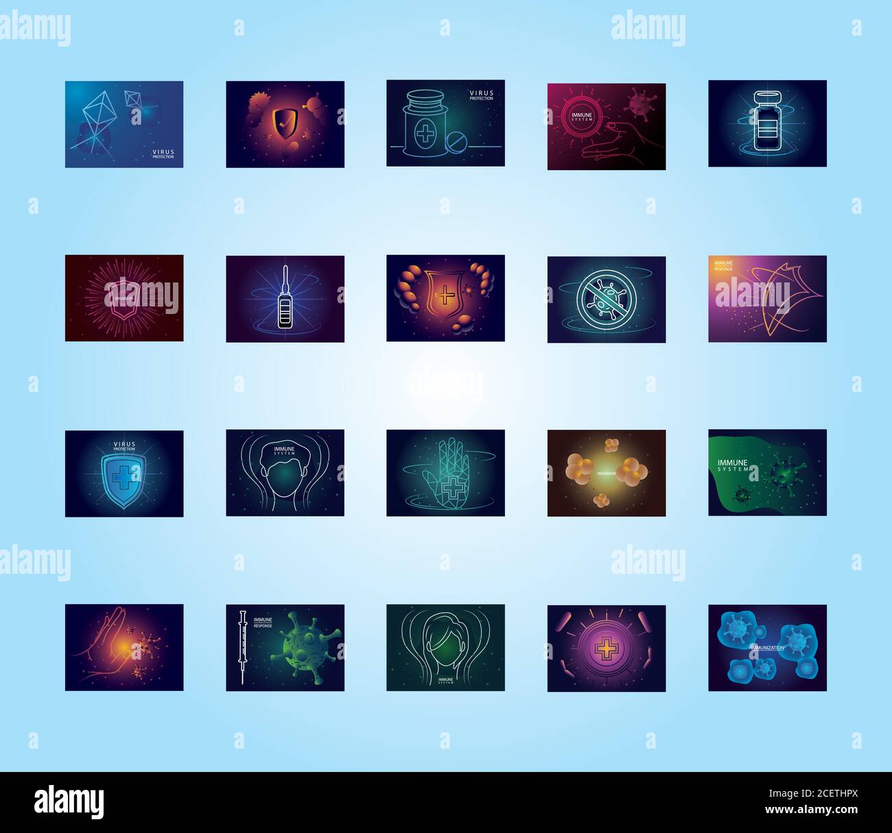 set of icons immunity, shield protecting from viruses vector ...