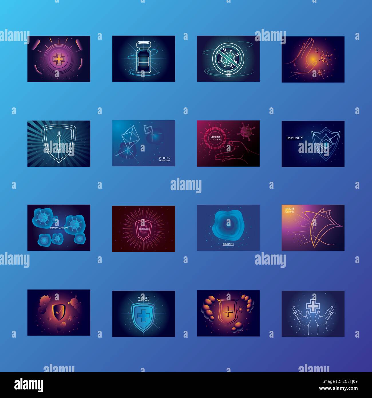 set of icons immunity, shield protecting from viruses, germs and ...