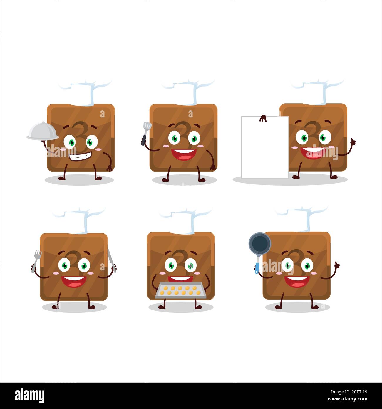 Cartoon character of third first button with various chef emoticons ...