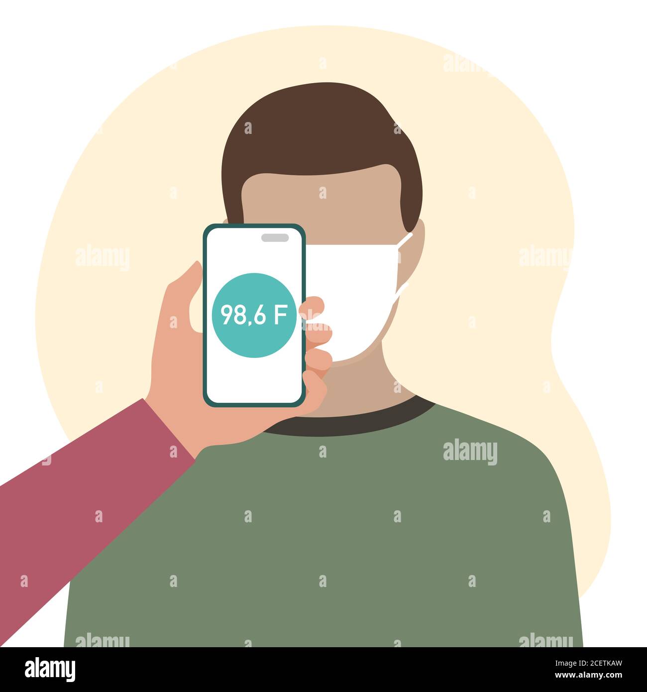 Vector illustration Phone placed on forehead of person remotely ...