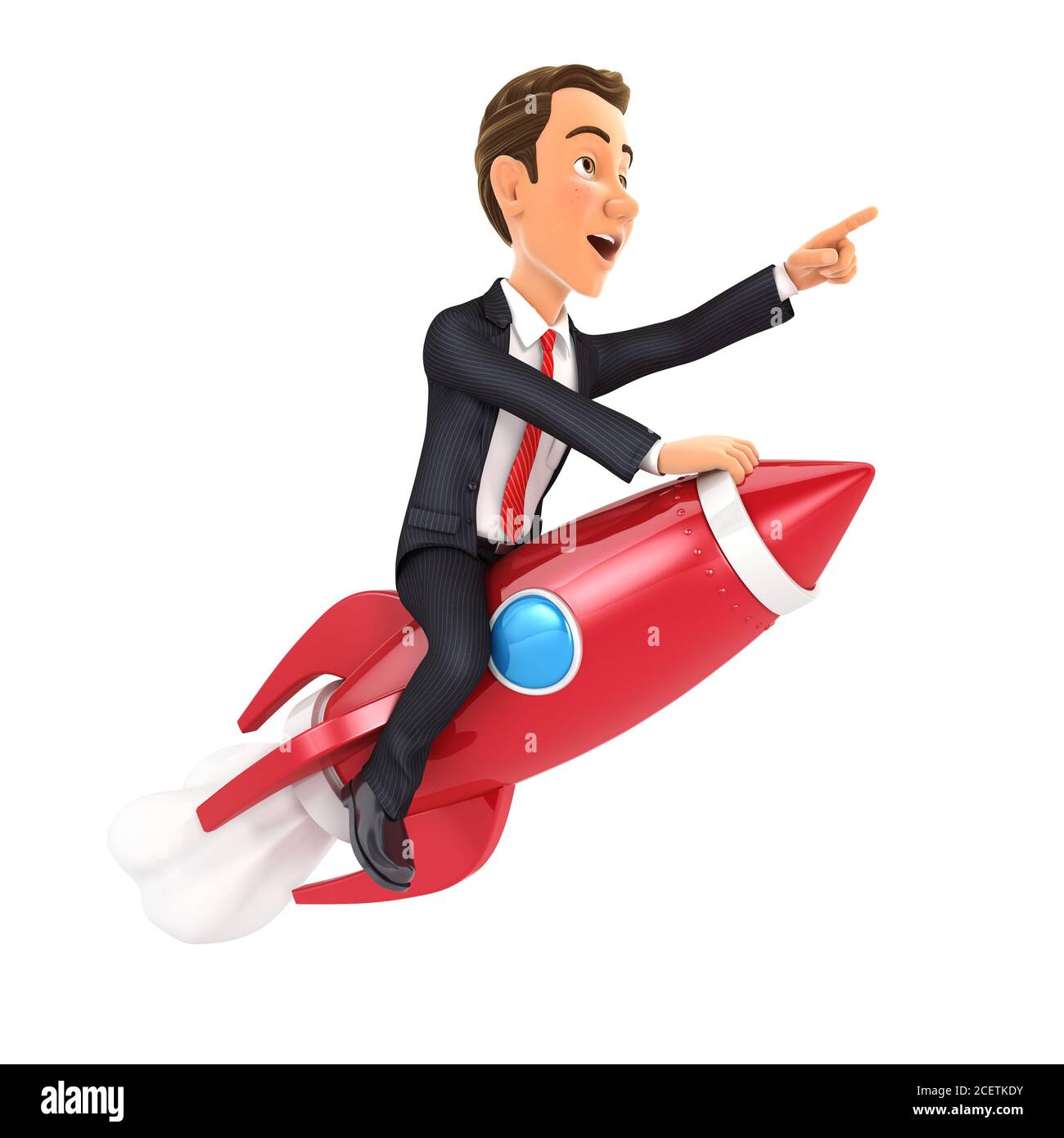 3d businessman flying on a rocket, illustration with isolated white ...