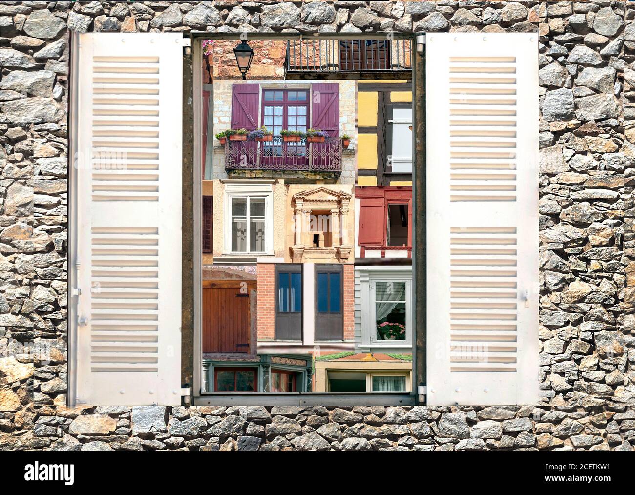 Windows in a wall with several windows in the background Stock Photo ...