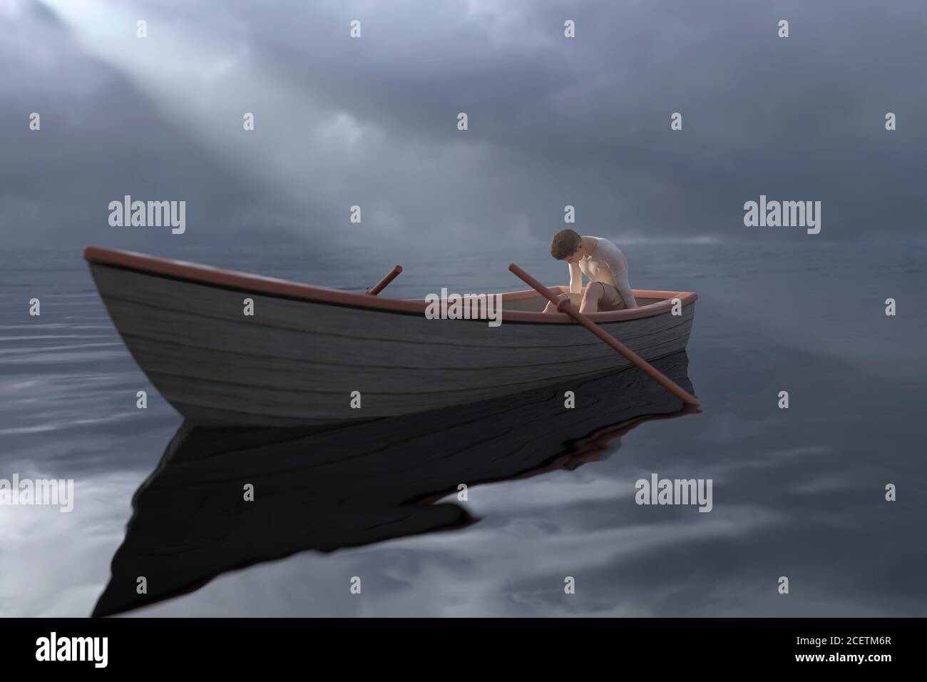 lost man in boat Stock Photo - Alamy
