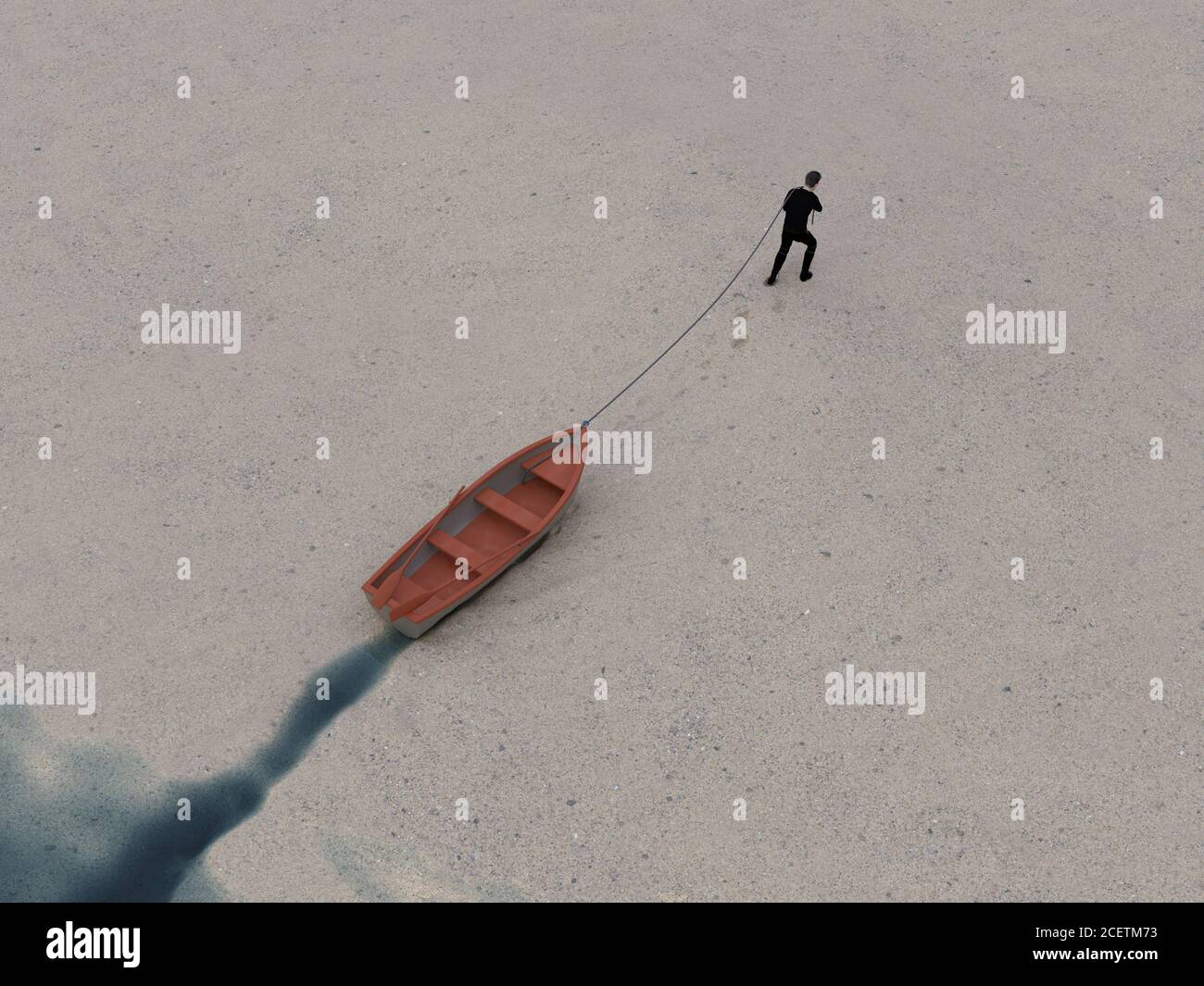 a man drags a boat along the shore Stock Photo - Alamy