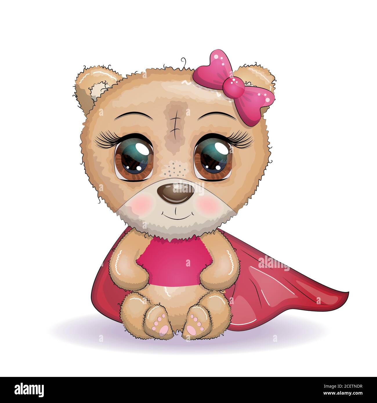 Cute cartoon bear with big eyes in a superhero cloak, concept of ...