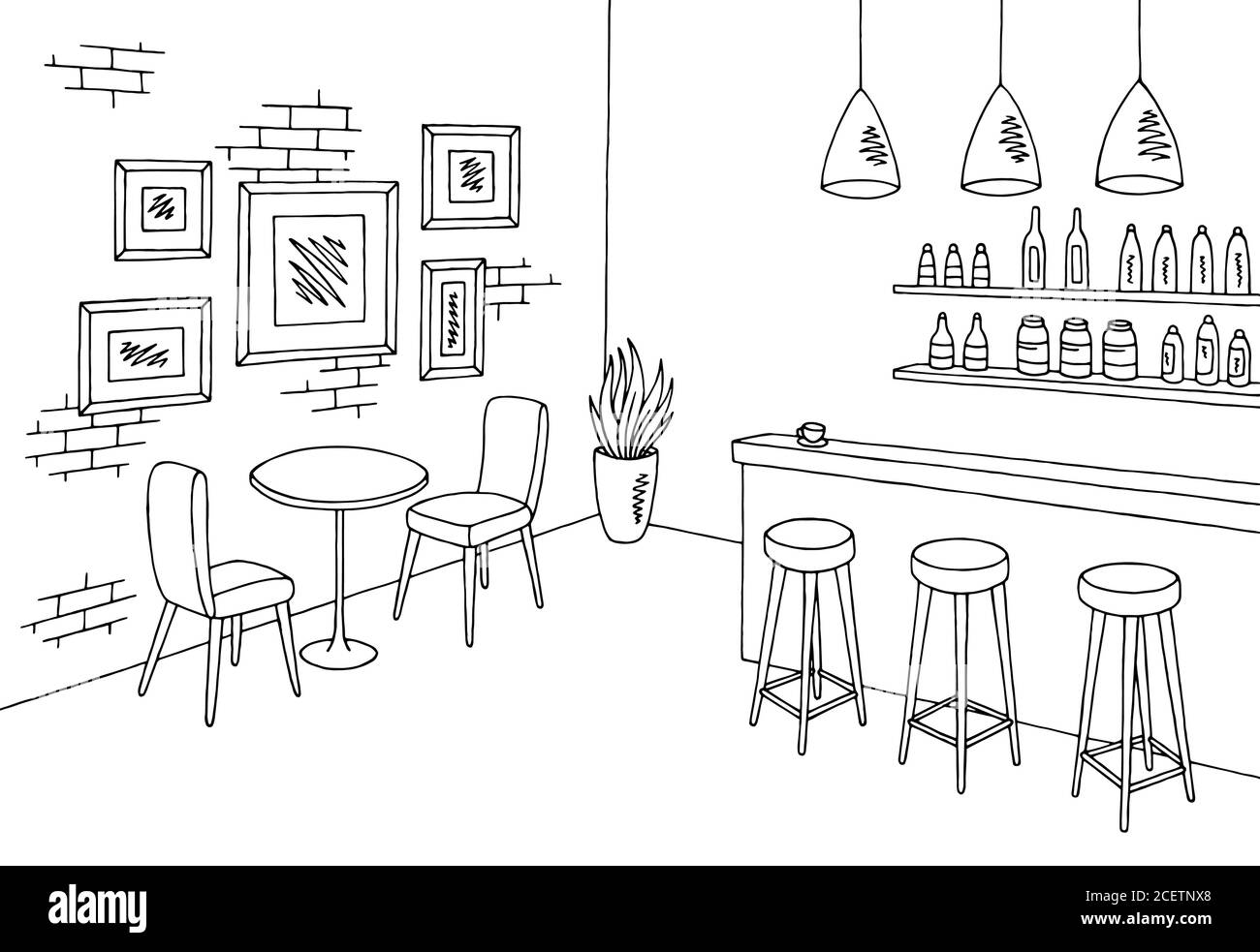 Inside interior counter Black and White Stock Photos & Images - Alamy