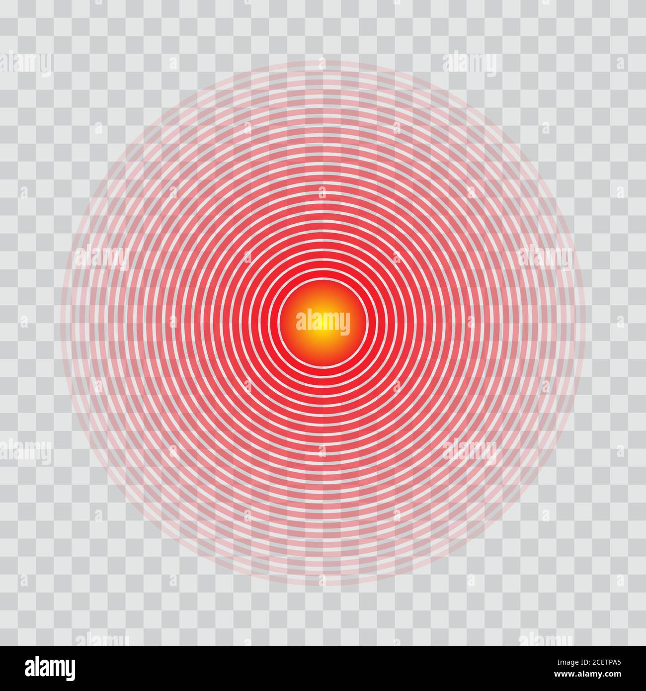 Pain circle, red radial target vector icon. Red round, ache symbol ...
