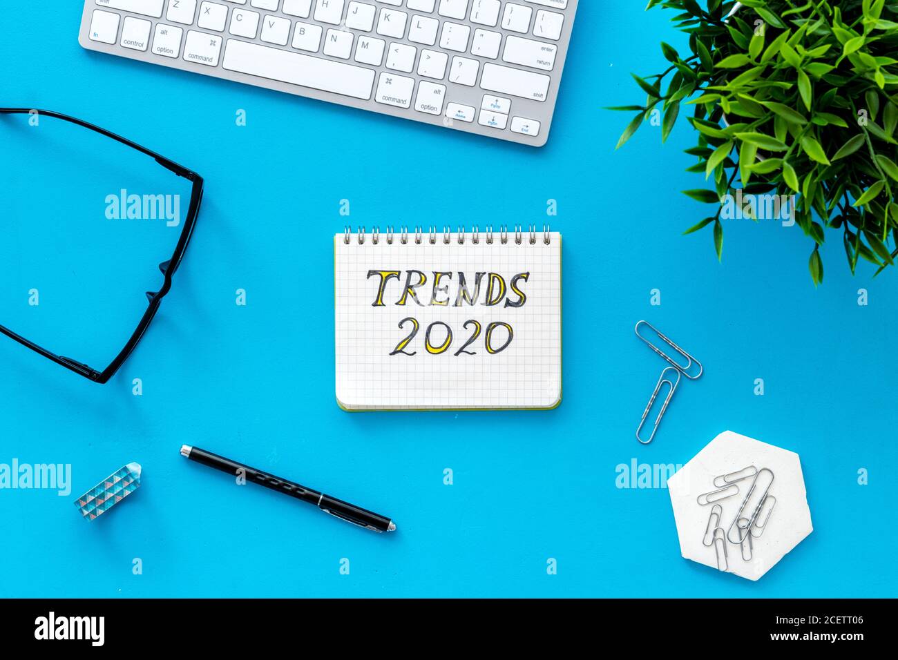 Social media marketing trends concept. Workplace top view Stock Photo ...