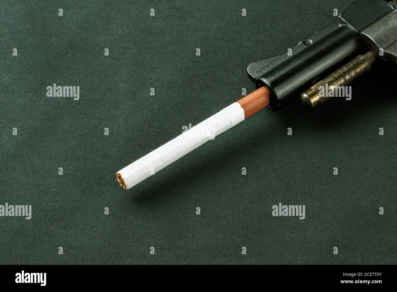 concept of harm to smoking, smoking kills, cigarette sticks out of gun ...
