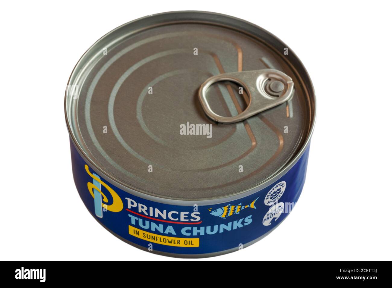 Tin of Princes Tuna Chunks in Sunflower Oil isolated on white ...