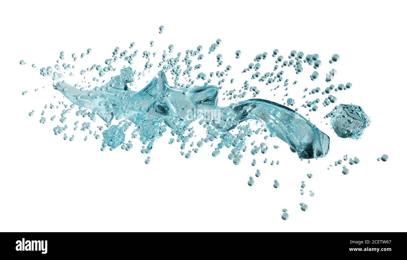 splashes splash of cold ice water with ice cubes and bubbles isolated ...