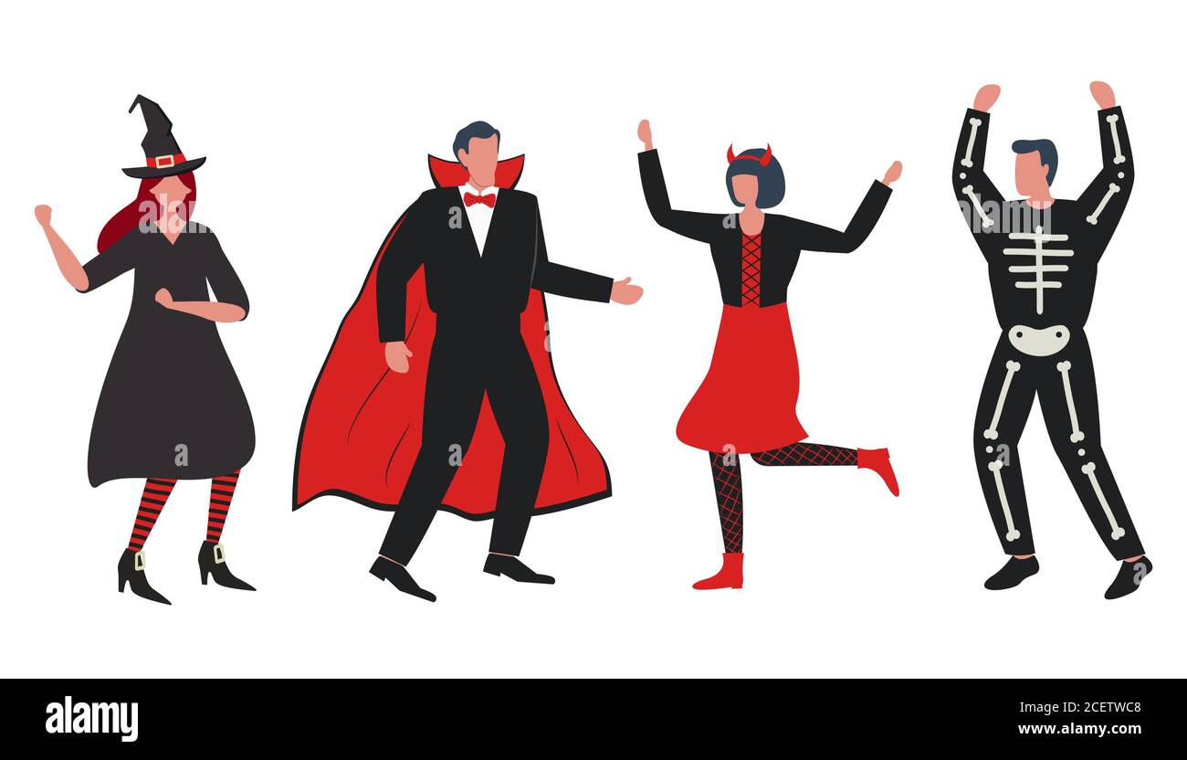 Halloween party. People in Halloween costumes. There is a witch, a ...