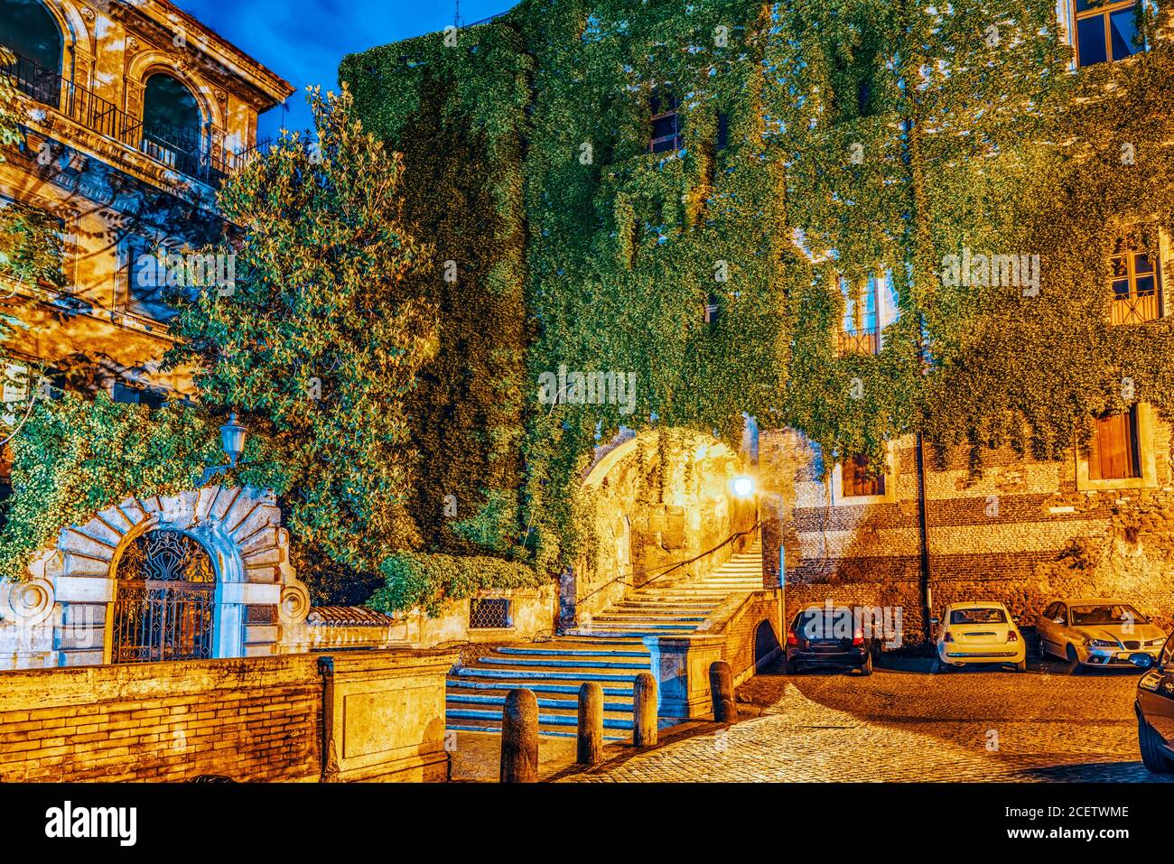 Beautiful landscape historical view of the Rome, street, night life of ...