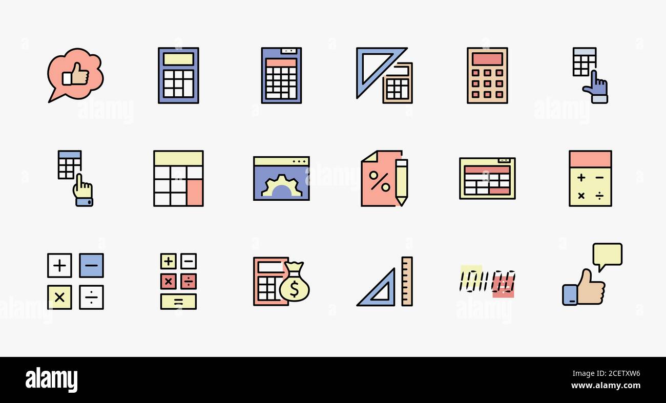 Set of Calculation Vector Line Icons. Contains such Icons as Calculator ...