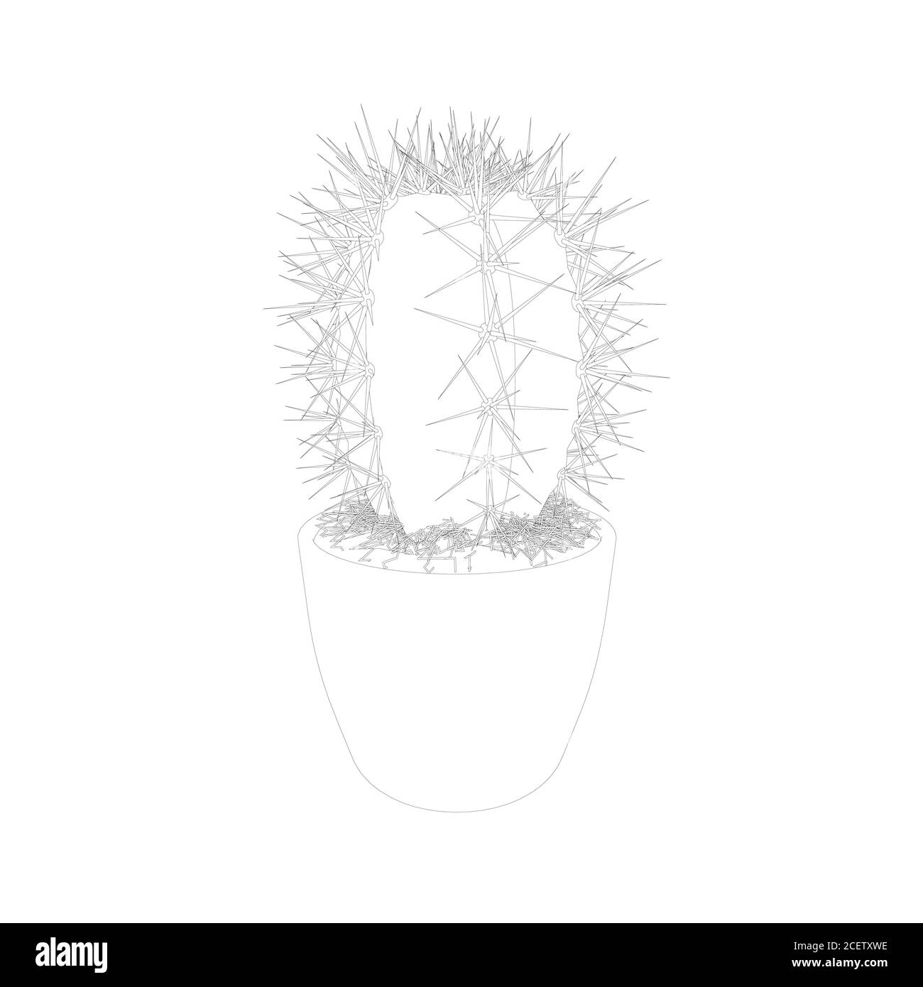 Contour of a cactus in a pot made of black lines isolated on a white ...