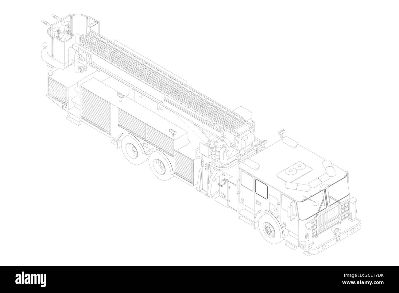 Outline of a fire truck from black lines isolated on a white background ...