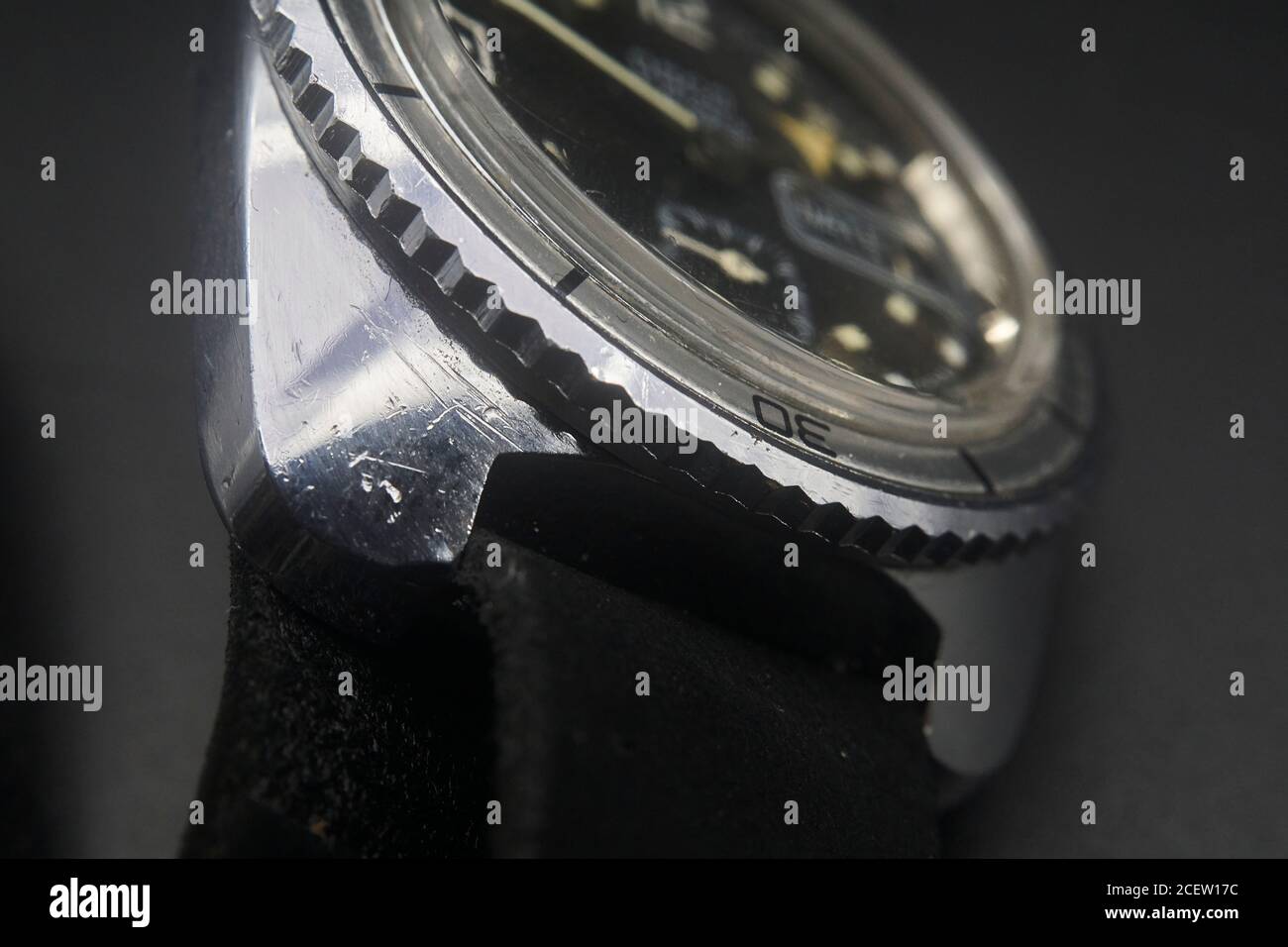 close up detailed images of an OSCO dive watch from the 1960's Stock ...
