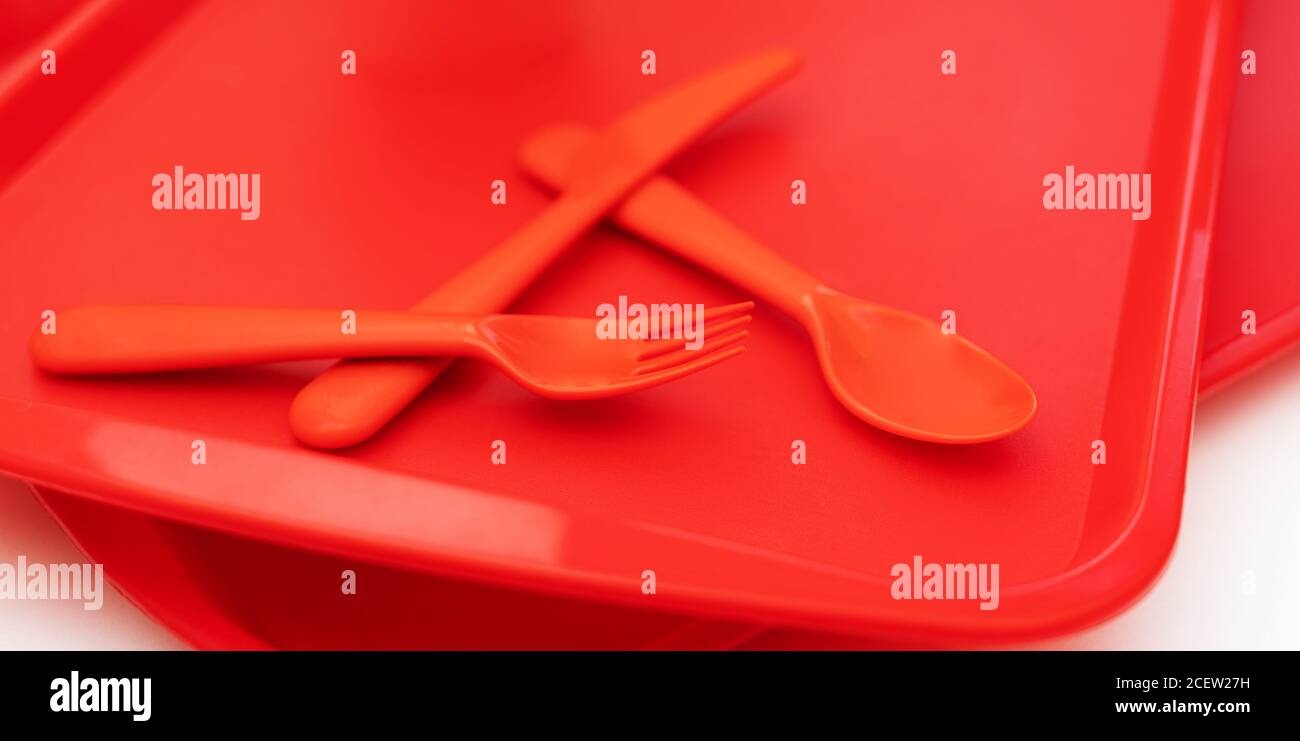 Red plastic food tray in a fast food restaurant Stock Photo - Alamy
