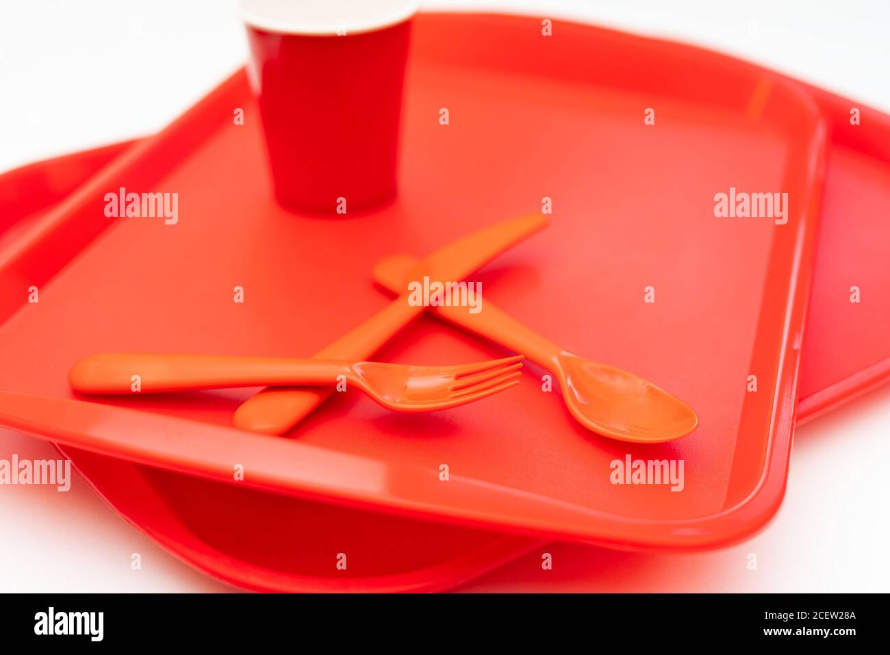 Red plastic food tray in a fast food restaurant Stock Photo - Alamy