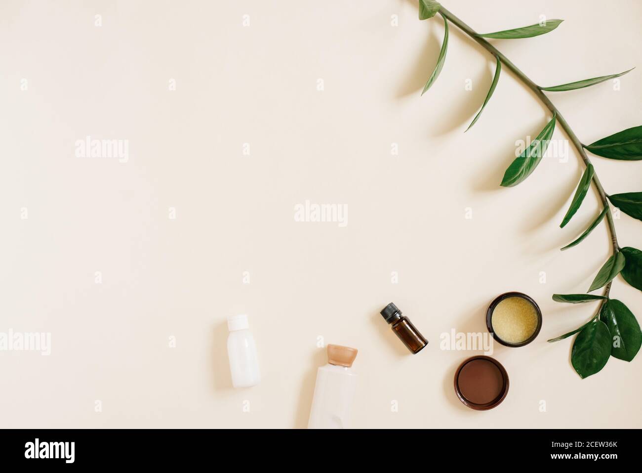 Natural organic cosmetics for body and face care on a beige background ...