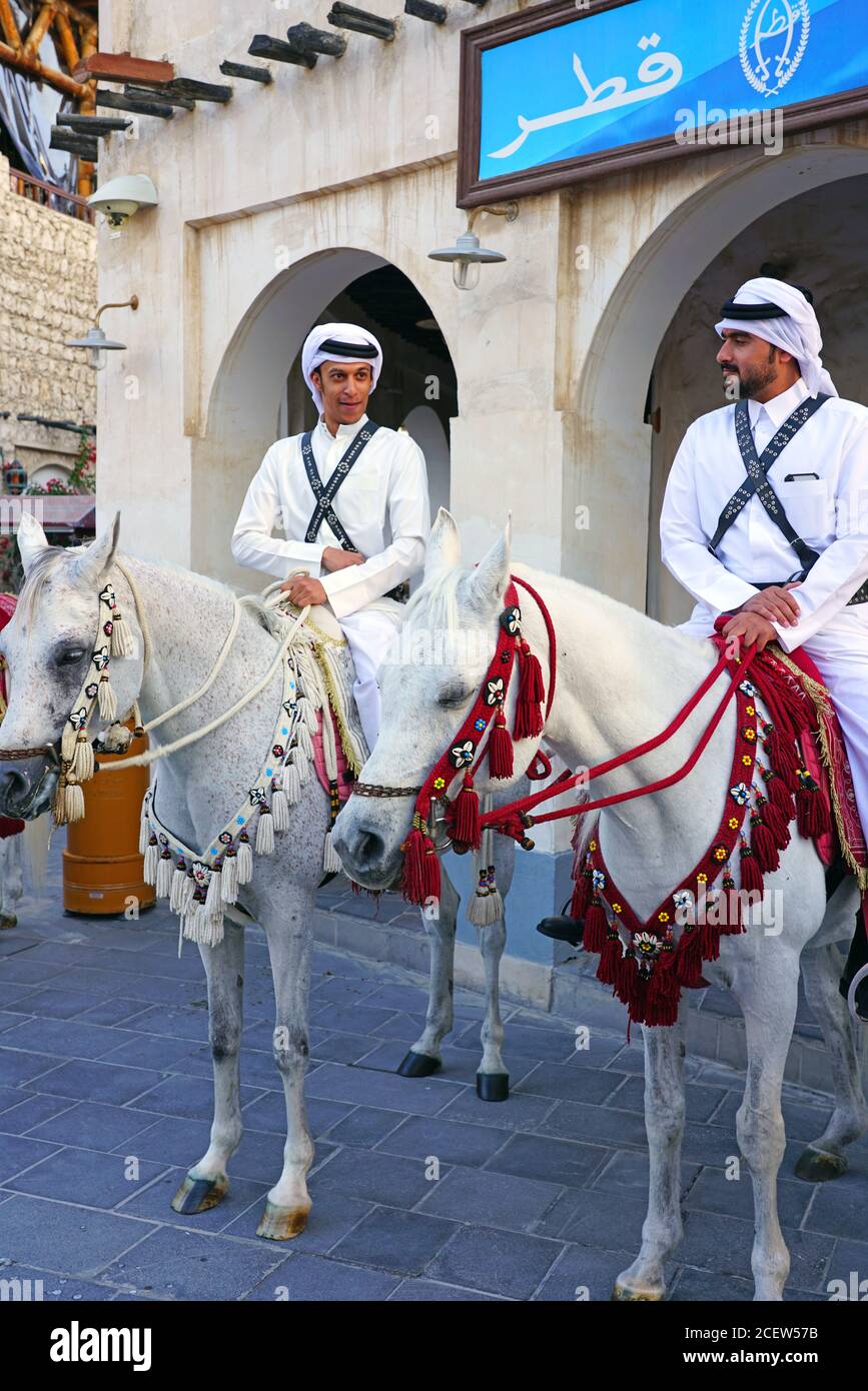 DOHA, QATAR -12 DEC 2019- View of Qatari mounted police on horses on ...