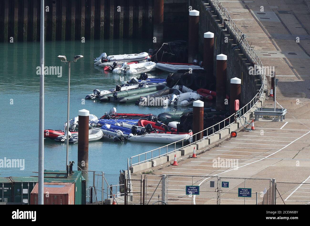Dingies and ribs are moored up inside dover harbour hi-res stock ...