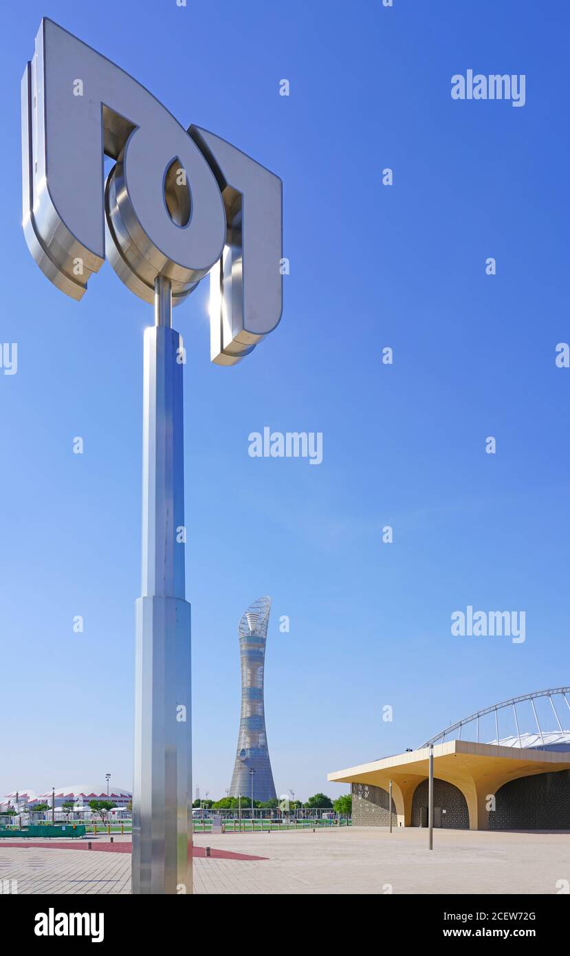DOHA, QATAR -12 DEC 2019- View of the sign of the Qatar Metro, a new ...