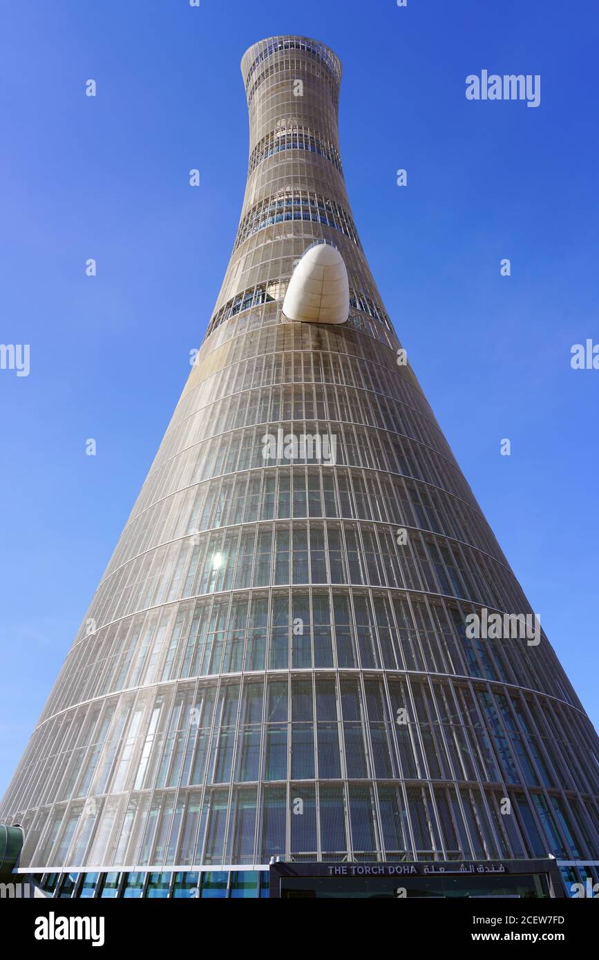 DOHA, QATAR -12 DEC 2019- View of the Aspire Tower (nicknamed Torch ...
