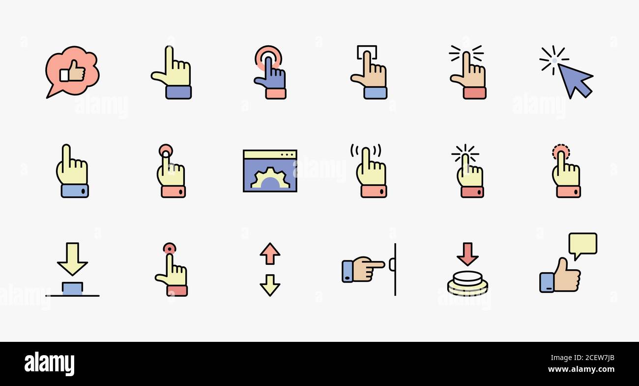 Click Set of Buttons related Vector Icons. Contains such Icons as Cursor, Mouse, Hand, Index ...