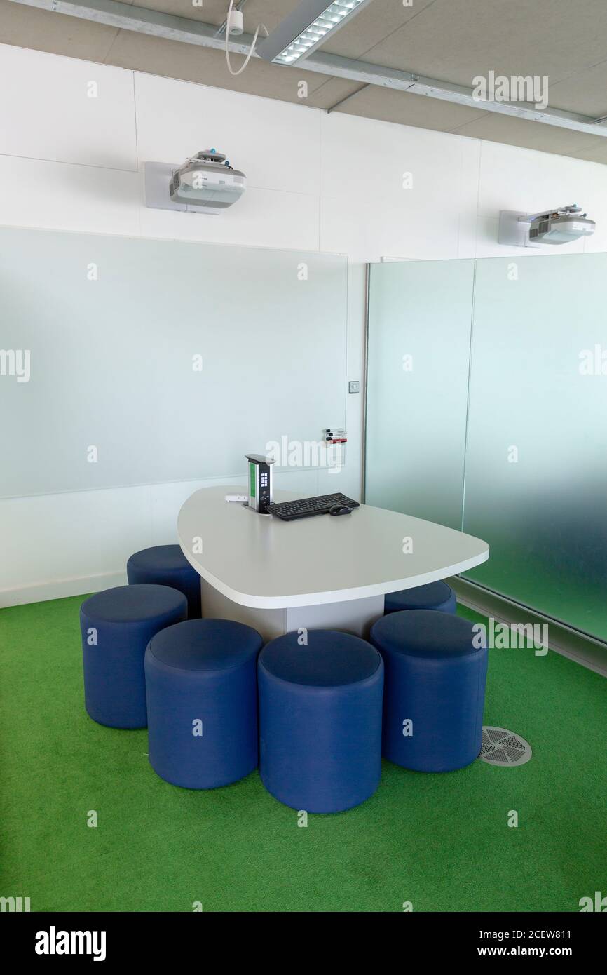 Empty group study pods at a college library ready for new students ...